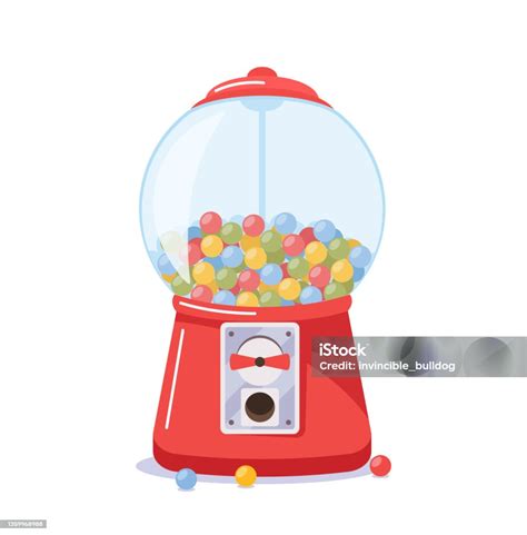 투명 둥근 유리와 동전 슬롯레드 검볼 기계 다채로운 무지개 거품 껌사탕 디스펜서 껌 자동판매기에 대한 스톡 벡터 아트 및 기타