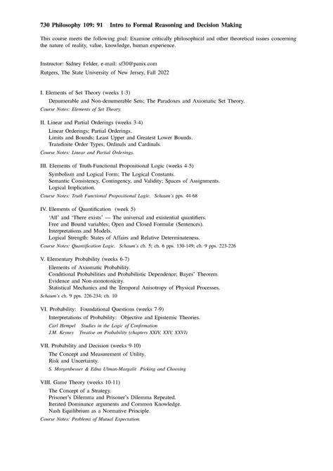 Formal Reasoning Syllabus 730 Philosophy 109 91 Intro To Formal