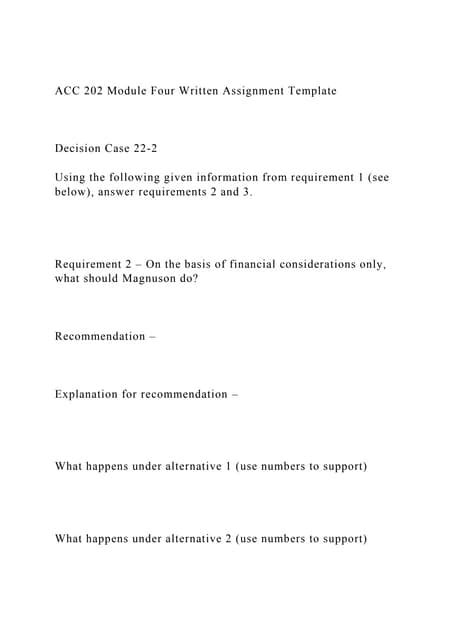 Acc 202 Module Four Written Assignment Templatedecision Cadocx