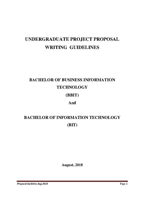 Undergraduate Project Proposal Writing Guidelines August 2018 Undergraduate Project Proposal