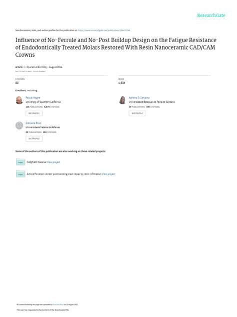 Effect Of No Ferrule No Post On Strength Of Ett Pdf