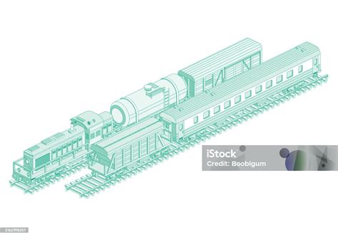 아이소 메트릭 기차 엔진 철도 탱크 차량 여객 철도 차량 호퍼 차량 및화물 철도 차량이있는 기관차 철도 3차원 형태에 대한 스톡 벡터 아트 및 기타 이미지 Istock