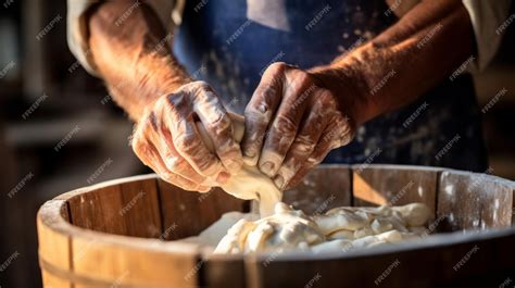 Premium Photo Farmers Hands Churning Butter Emphasizing Traditional Technique