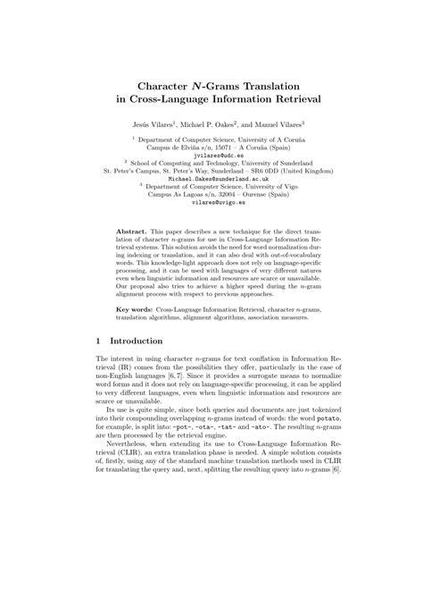 Pdf Character N Grams Translation In Cross Language Information Retrieval