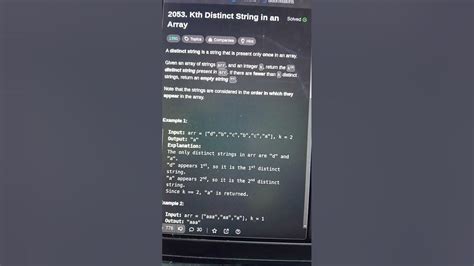 Kth Distinct String Leetcode 2053 Leetcode Coding Youtube