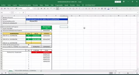 Programa De Obra Mensual Y Semanal Con Fórmulas En Excel en venta en