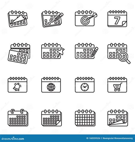 Calendar Icons Set Thin Line Style Stock Vector Stock Vector