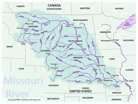 Missouri River Map Printable Location And Facts Guide