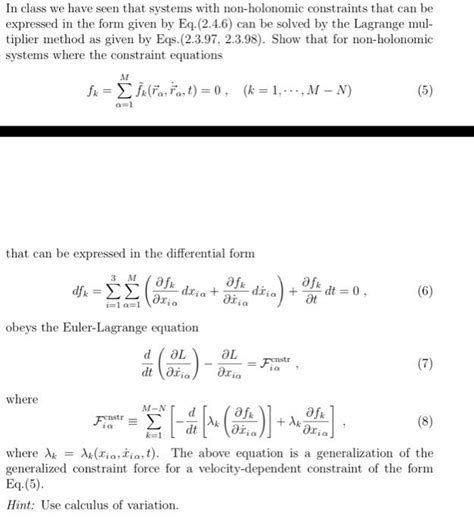 Solved In Class We Have Seen That Systems With Non Holonomic Chegg