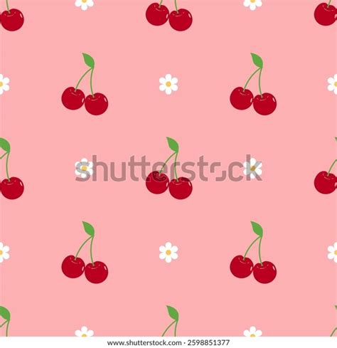 Seamless Red Cherry Pattern Design Flat Stock Vector Royalty Free