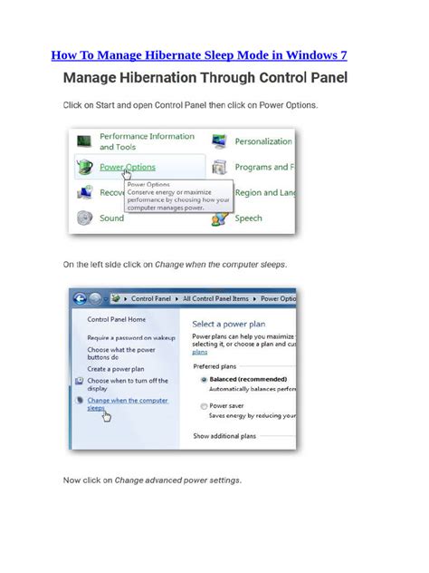 How To Manage Hibernate Sleep Mode In Windows 7 Pdf