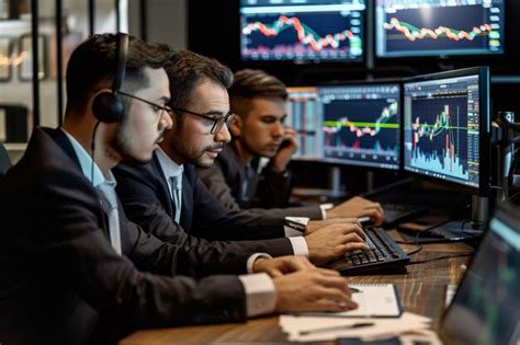Premium Ai Image Focused Stock Traders Analyzing Data On Multiple