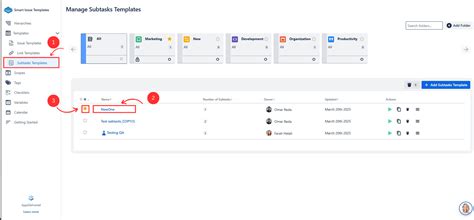 manage subtasks templates