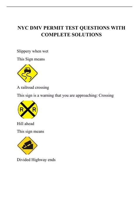 Nyc Dmv Permit Test Questions With Complete Solutions Nyc Dmv Stuvia Us