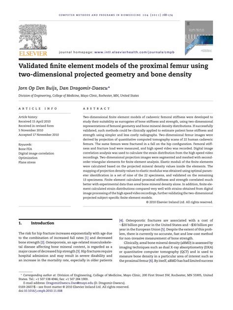 Pdf Validated Finite Element Models Of The Proximal Femur Using Two