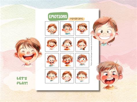 EMOTIONS Memory Game Printable Social Emotional Learning Play Therapy Matching Cards For