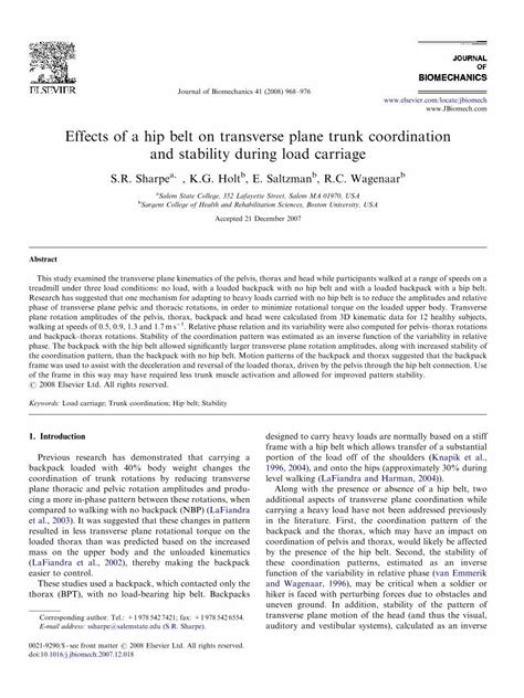 Pdf Effects Of A Hip Belt On Transverse Plane Trunk Coordination And