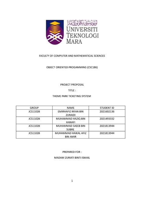 CSC Project Proposal FACULTY OF COMPUTER AND MATHEMATICAL SCIENCES OBJECT ORIENTED