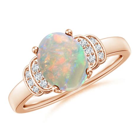 Angara Natural Opal Ring Solitaire Oval 11 Ct Opal And Diamond
