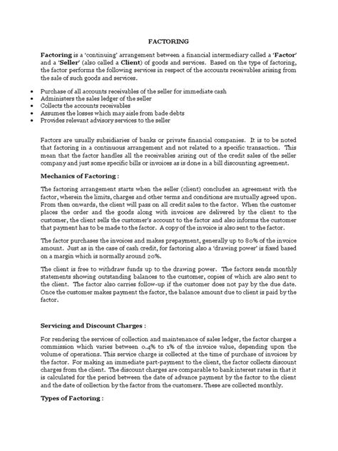 Factoring A Guide For Businesses Pdf Factoring Finance
