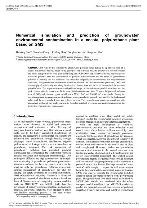 Pdf Numerical Simulation And Prediction Of Groundwater Environmental