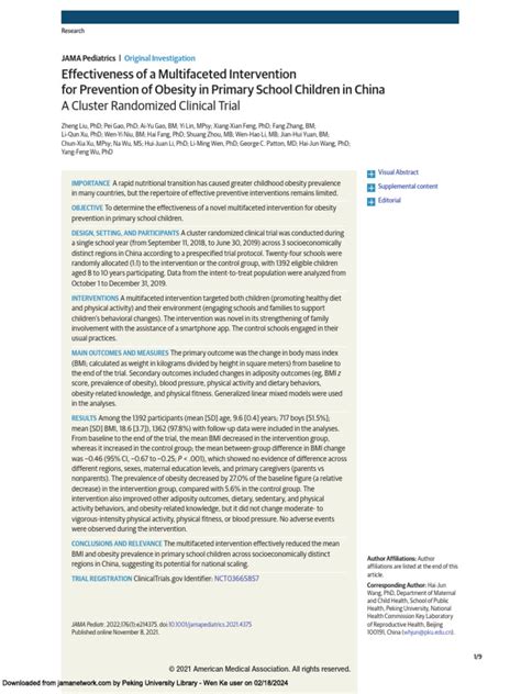 Decide Effectiveness Of A Multifaceted Intervention For Prevention Of Obesity In Primary School