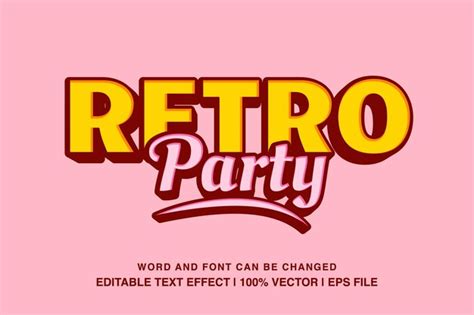 레트로 파티 편집 가능한 텍스트 효과 템플릿 3d 굵은 복고풍 및 빈티지 스타일 서체 프리미엄 벡터