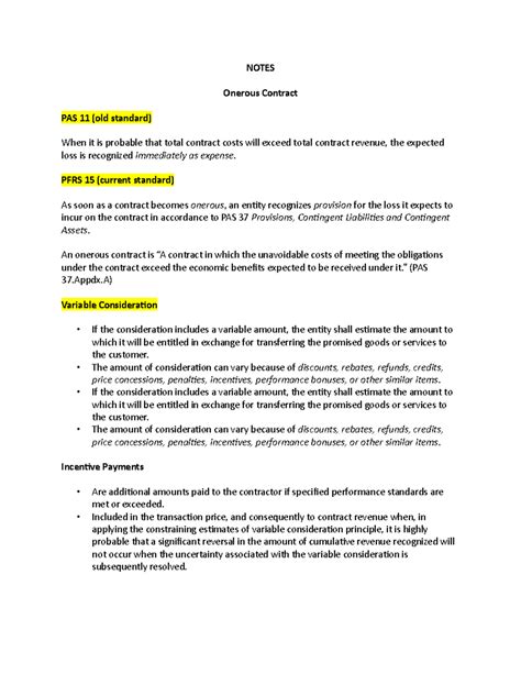 Onerous Contract Notes Notes Onerous Contract Pas 11 Old Standard