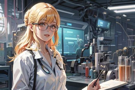 Premium Ai Image Anime Portrait Of A Female Scientist In A Laboratory