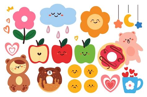 귀여운 스티커 세트 프리미엄 벡터