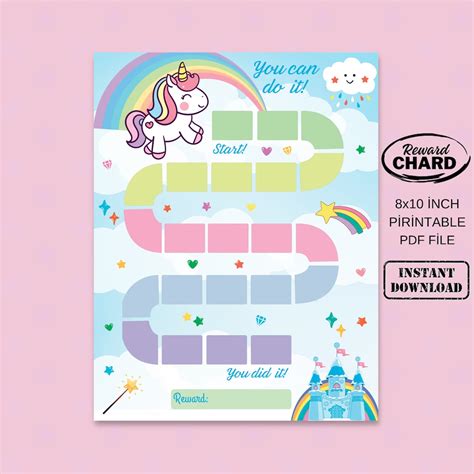 Unicorn Reward Chart Daily Chore Chart Printable Unicorn Behavior