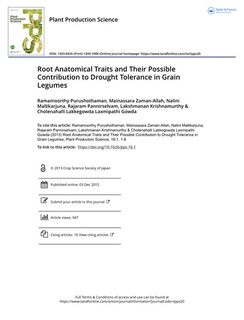 Pdf Root Anatomical Traits And Their Possible Contribution To Drought Tolerance In Grain Legumes