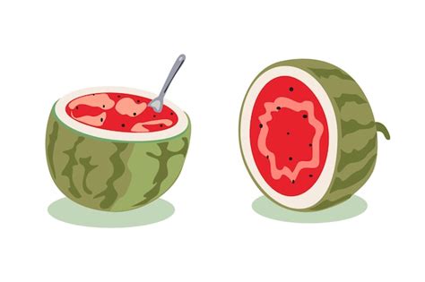 Premium Vector Slicing Watermelon Ut Watermelon In Half With A Spoon