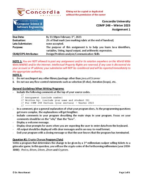 Comp248 A1 W2023 Assignment1 Winter 2023 Without The Permission Of
