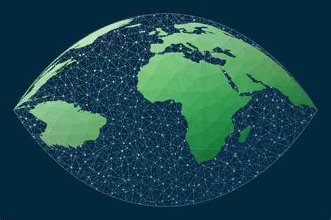 Communications Map Of The World Eckert 4 Projection Green Low Poly World Map With Network Stock