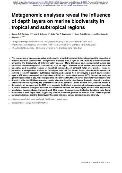 pdf metagenomic analyses reveal the influence of depth layers on