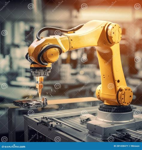 Modern High Tech Authentic Robot Arm Holding A Modern Supercomputer Processor Industrial