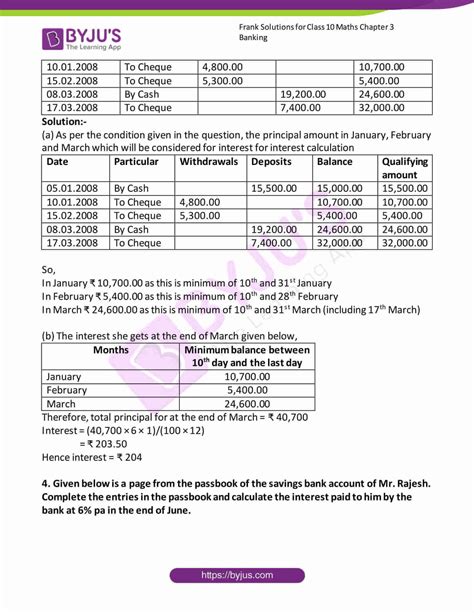 Frank Solutions For Class 10 Maths Chapter 3 Banking Download Free Pdf
