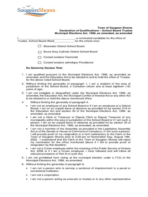 Fillable Online Declaration Of Qualifications School Board Trustee Fax Email Print Pdffiller