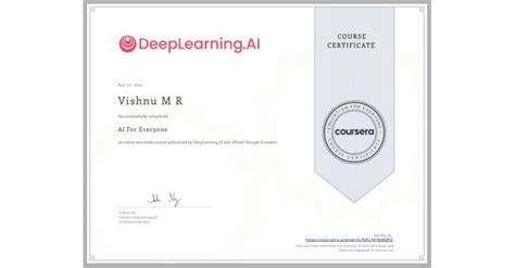 Vishnu Mr On Linkedin Completion Certificate For Ai For Everyone