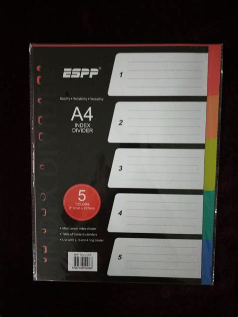 A4 Index Divider 5 Colours 210mm X 297mm Espp Brand New Stationary Students Everything Else On