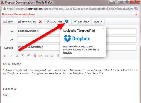 Using Dropbox To Send Large Files In Professional Webmail Karthost Llc