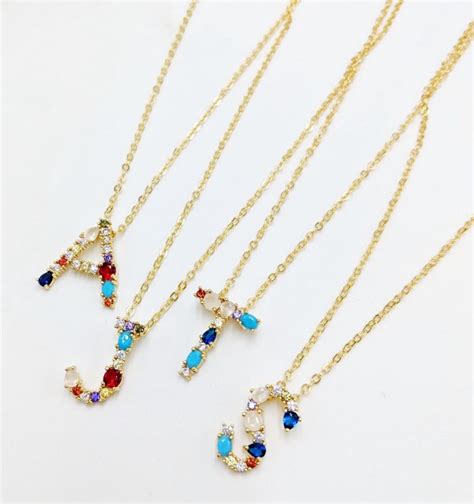 Rainbow Initial Necklace Melanie Marie Initial Necklace Pearl Bar