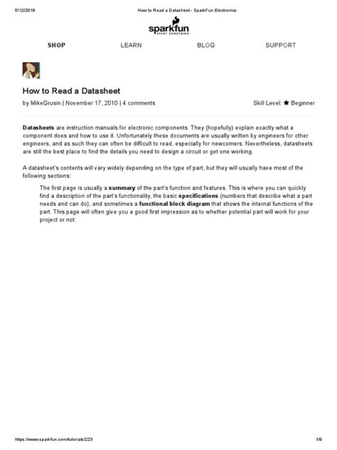 How To Read A Datasheet Sparkfun Electronics Pdf Electronics