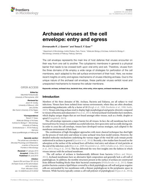 Pdf Archaeal Viruses At The Cell Envelope Entry And Egress