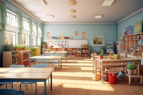 Premium Ai Image Simple Kindergarten Classroom Interior Generative Ai