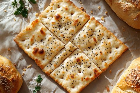 Freshly Baked Flatbread With Sesame Seeds On Rustic Background