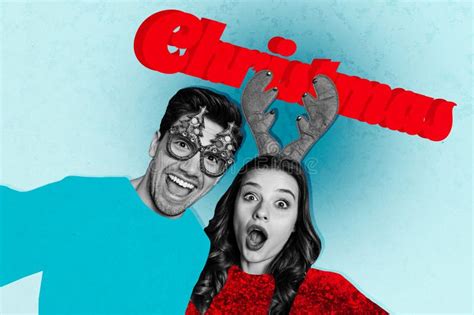 Colagem De Fotos Compostas De Uma Garota Excitada Que Usa Selfie De Natal Usando Fita De Veado