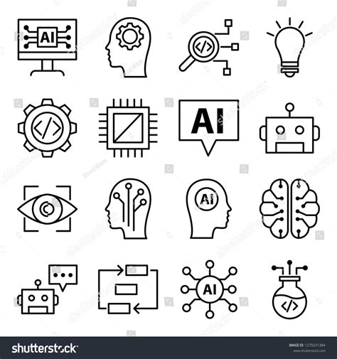 Artificial Intelligence Icons Pack Isolated Artificial Stock Vector