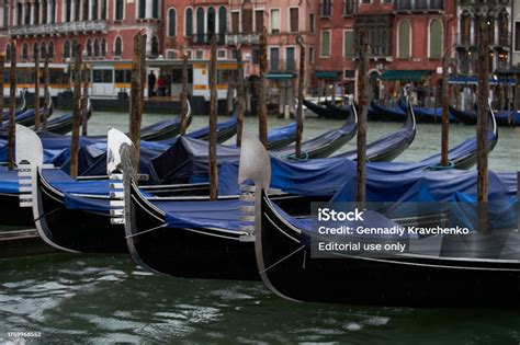 Venetian Gondola Boats In Close Up Traditional Water Transport In